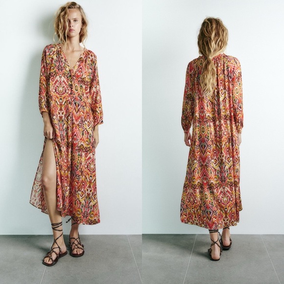 Zara | Dresses | Zara Printed Tunic Dress Linen Blend | Poshmark